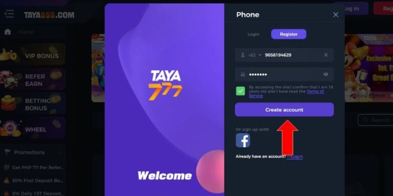 Taya777 Register and Login
